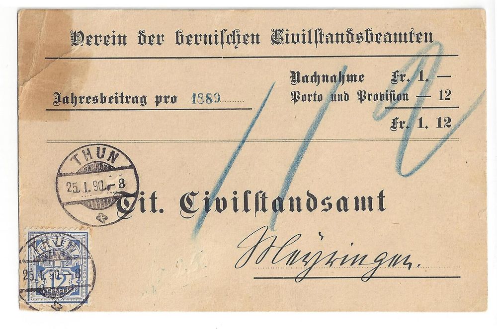 Nachnahme: 62A Ziffermuster, Thun 1890 | Kaufen auf Ricardo