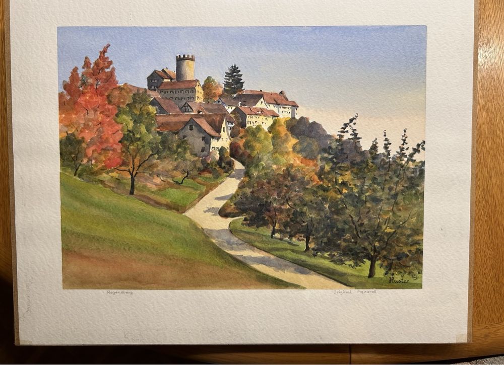 Original Aquarell "Regensberg" signiert von Huster (Neu (gemäss Beschreibung)) in Lengnau AG für ...