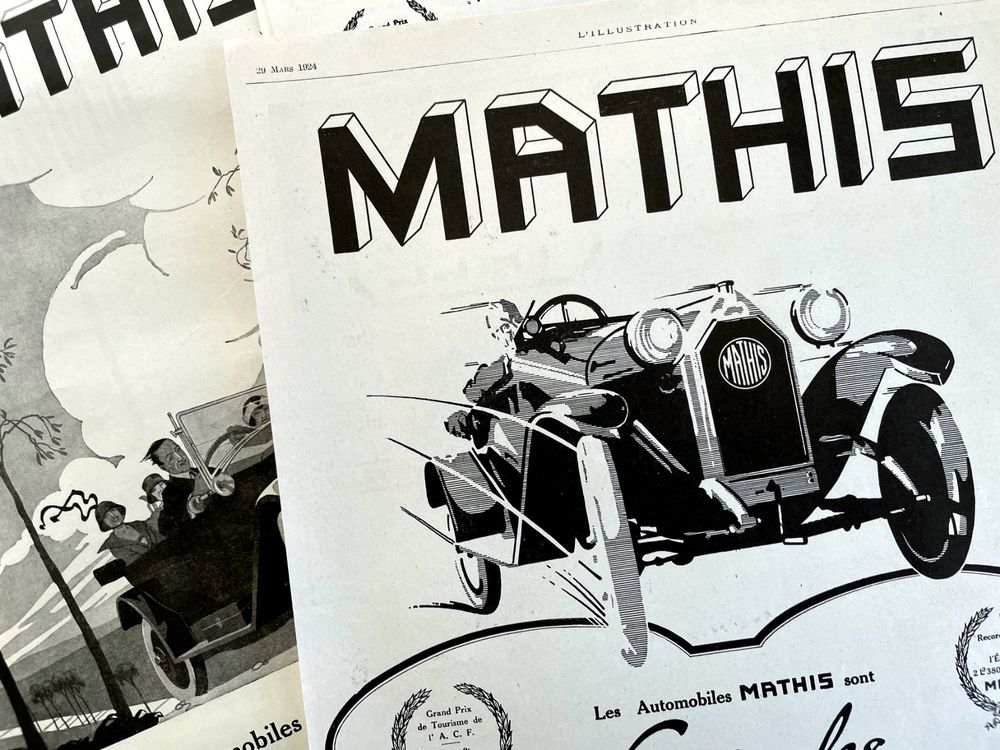 Mathis Cars - 3 Alte Werbungen / Anciennes publicités 1924 (Gebraucht ...
