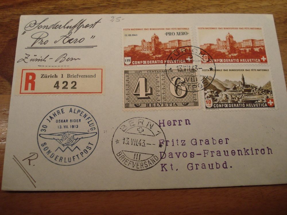 Brief Pro Aero 1938, schön frankiert, Zürich-Bern (Gebraucht) in Niederwil AG für CHF 3.2 – mit ...