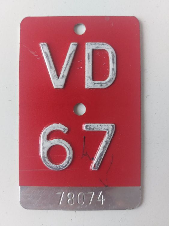 Velonummer VD 67 plaque Velo (D'occasion) à Schenkon pour CHF 20 – avec ...