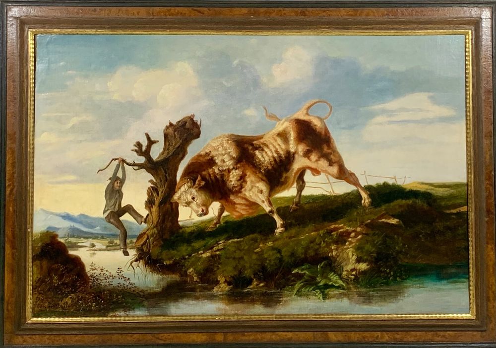 Jacques Raymond Brascassat (1804-1867) Gemälde wütende Stier (Gebraucht ...