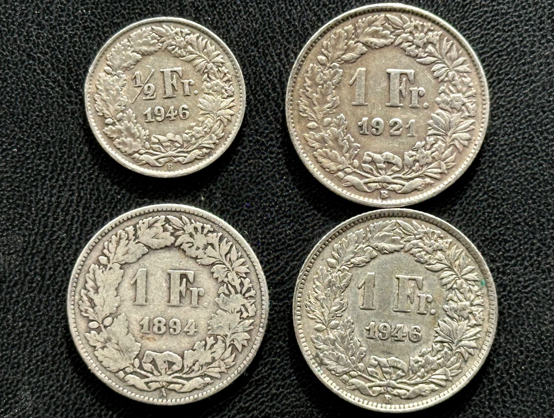 4 Silbermünzen Schweiz 1894, 1921, 1946 1Franken 50 Rappen (Gebraucht) in Seltisberg für CHF 1 ...