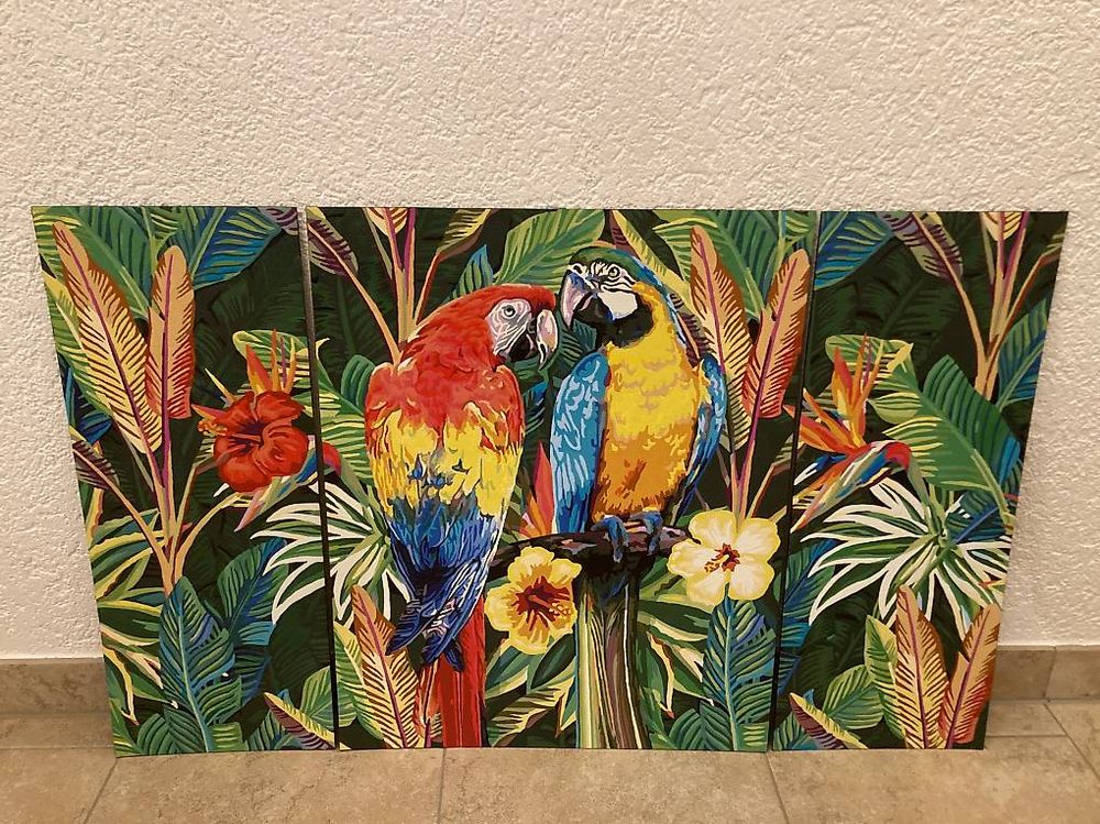 3-teiliges Bild/Gemälde "Papageien im Regenwald" (Gebraucht) in Gelterkinden für CHF 30 – mit ...