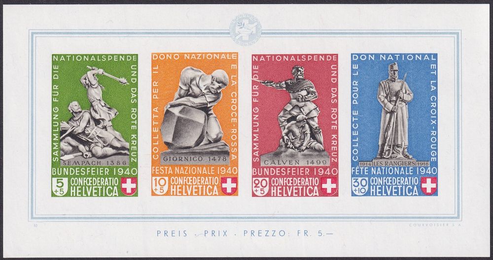 1940, Bundesfeierblock B12 postfrisch ** Nr.10 SBK: 600.-+ (D'occasion ...