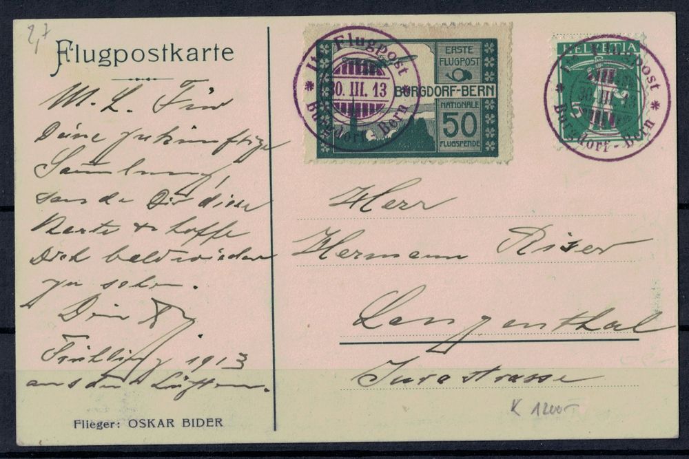 FP Burgdorf 1913 auf offizieller Karte mit Attest K 1200.- (Gebraucht ...