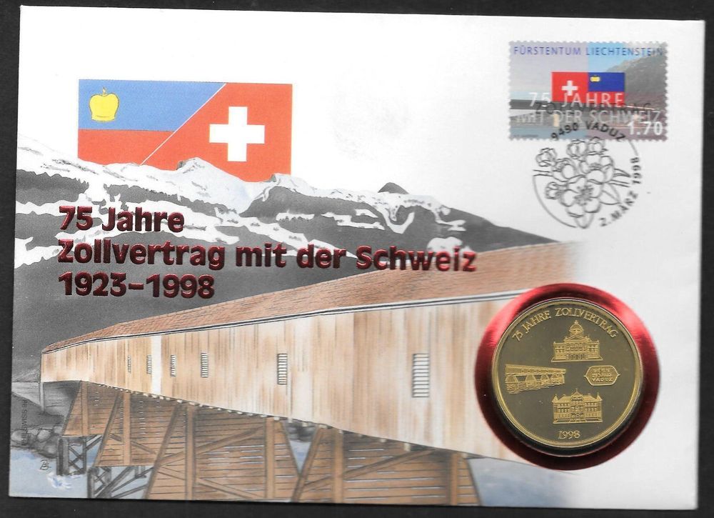 Münzbrief 75 Jahre Zollvertrag Liechtenstein CH ET 2.3.1998 (Neu (gemäss Beschreibung)) in Olten ...