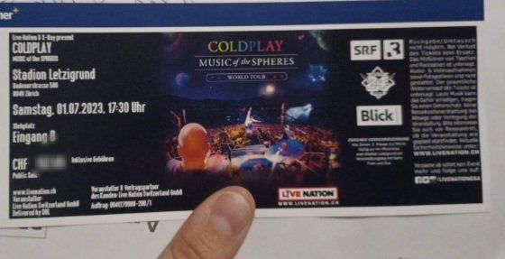 Ticket Coldplay (Neu (gemäss Beschreibung)) in Vuiteboeuf für CHF 320 – mit Lieferung auf ...