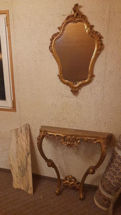 Louis XV Spiegel und Wandkonsole Blattgold mit Marmorplatte (Gebraucht ...