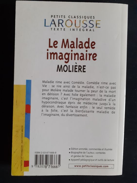 Le Malade imaginaire, texte intégral (Poche) de Molière | Acheter sur ...