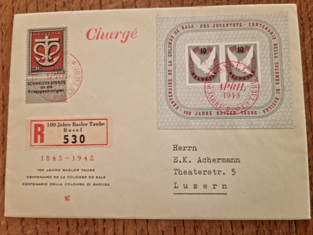 1945 FDC Block 100 Jahre Basler Taube | Kaufen auf Ricardo