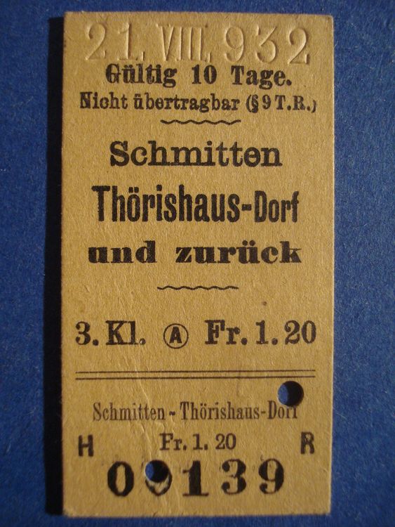 SBB - 21.8.1932 - SCHMITTEN - THÖRISHAUS-DORF - 3.Klasse (Gebraucht) in Biel/Bienne für CHF 22 ...