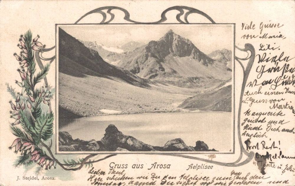 Arosa, Aelplisee, Blumenmotiv Rahmen, J. Steidel, 1905 | Kaufen auf Ricardo