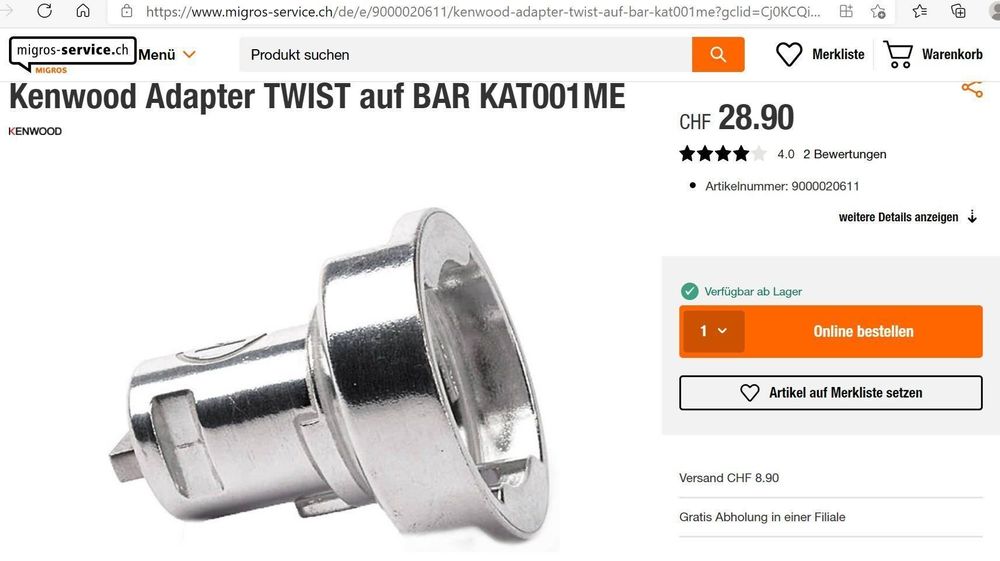 Kenwood Adapter KAT001ME (Gebraucht) in Porrentruy für CHF 15 – mit ...