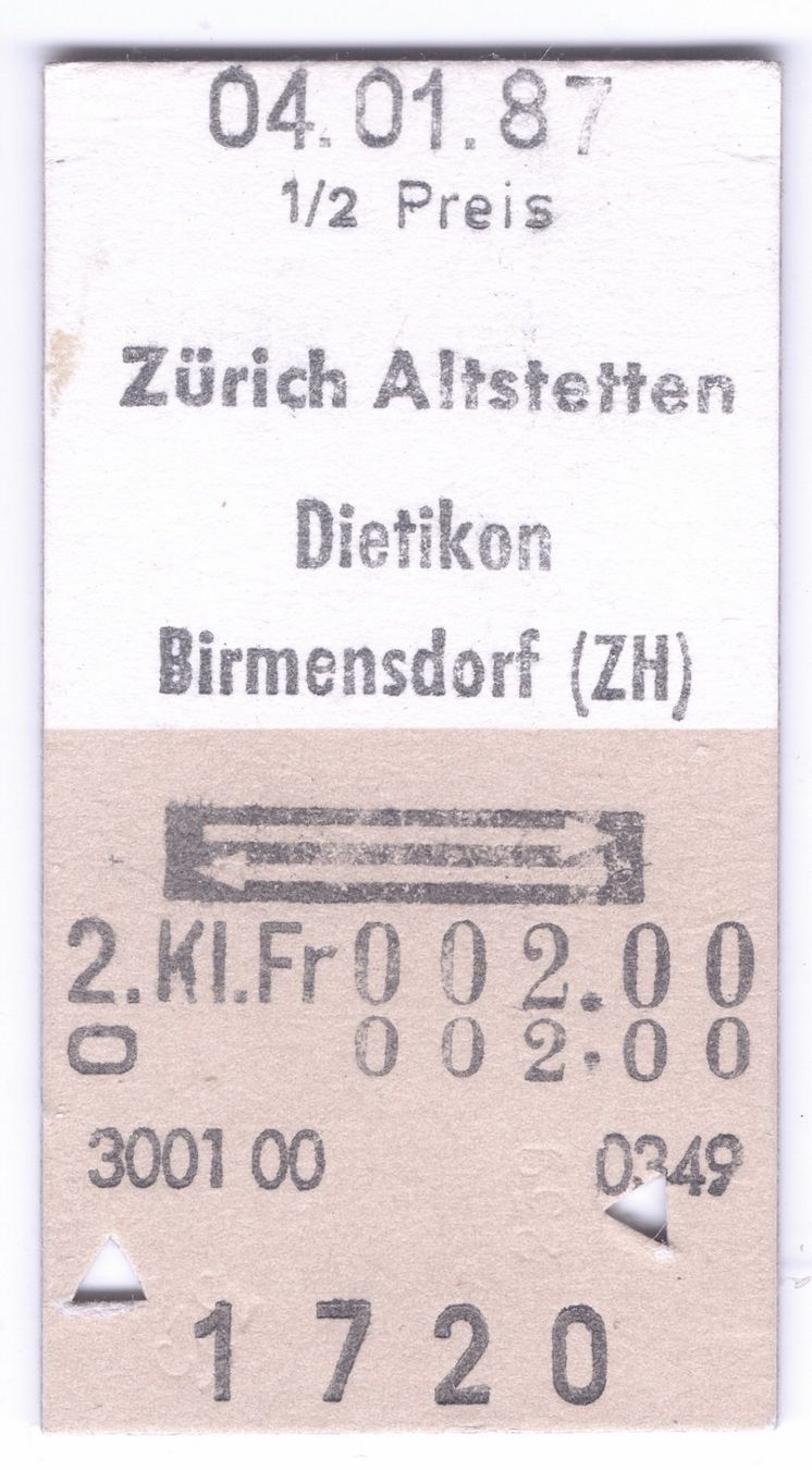 Billette Zürich Altstetten – Dietikon – Birmensdorf (ZH) (Gebraucht) in ...