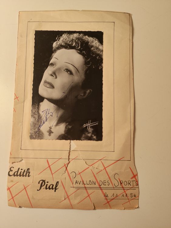 Edith Piaf autographe dédicace original1954, pavillon Sport (Gebraucht ...
