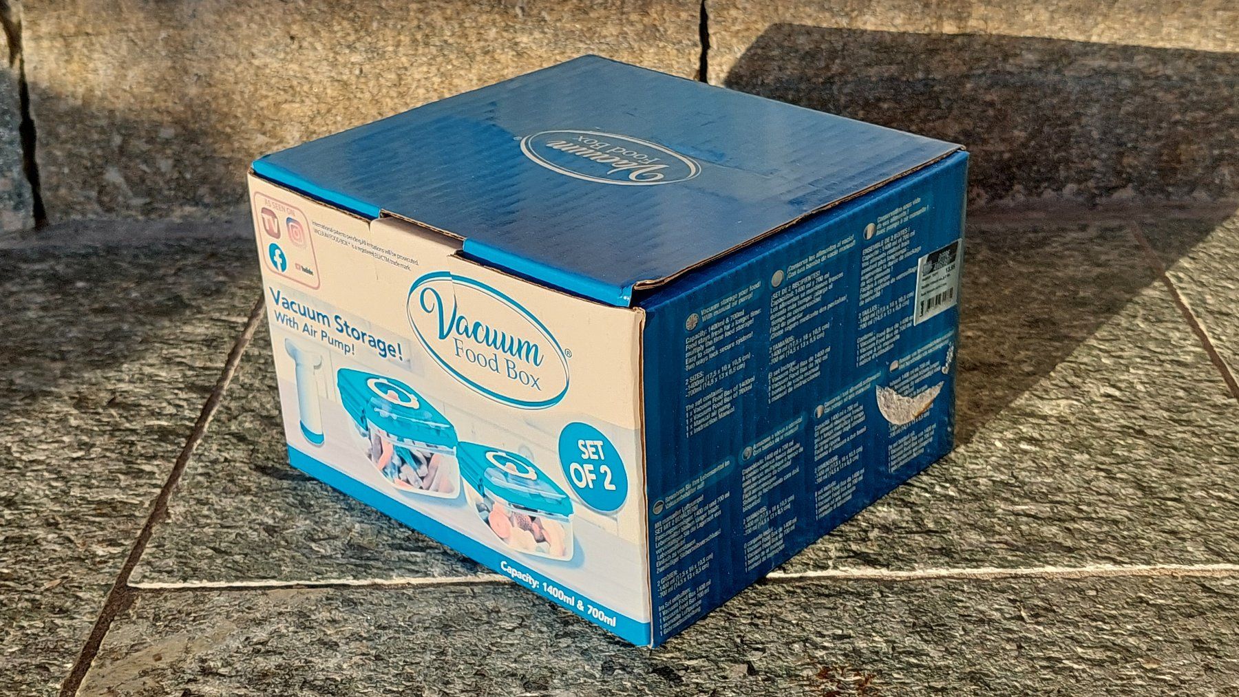 Vacuum Food Box Set, 2 Stk. mit Luftpumpe, 1400/700ml, neu (Neu und ...