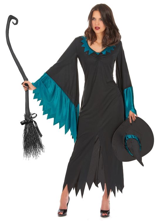GEHEIMNISVOLLE HEXE DAMENKOSTÜM ZAUBERIN SCHWARZ-GRÜN -Gr.M (Gebraucht ...
