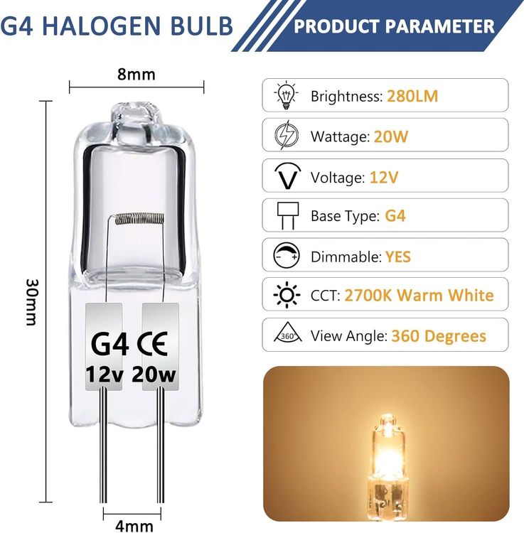 10er Pack Lange Lebensdauer Halogenlampen G4 20 Watt 12V (Neu (gemäss ...