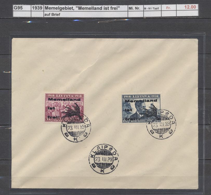 1939 Memelgebiet, "Memelland ist frei" (Gebraucht) in Winterthur für ...