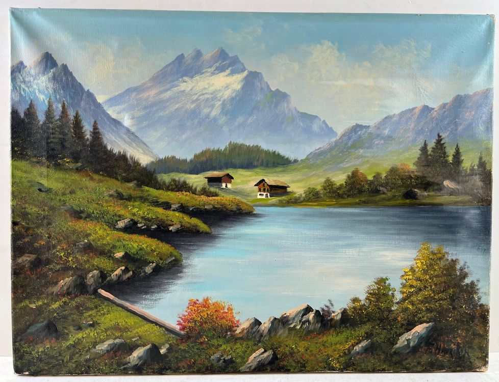 Grosser Landschaft Gemälde Unleserlich Signiert. | Kaufen auf Ricardo