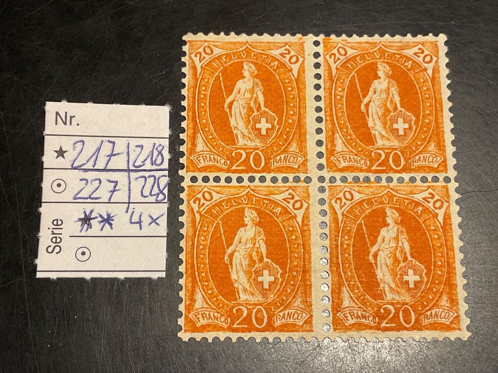 Stehende Helvetia 86A 4 er Block 217/218 227/228 alle ** (Gebraucht) in Laupen BE für CHF 22 ...