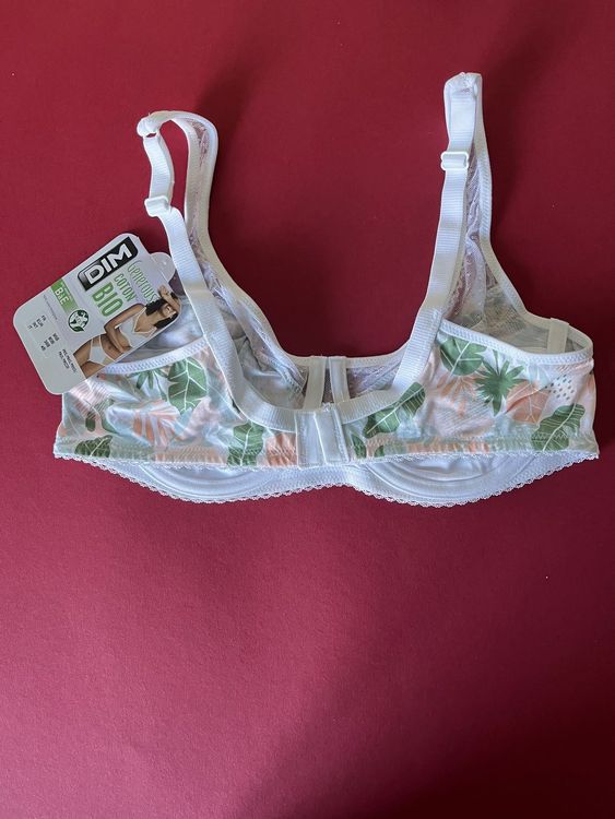 DIM, Bügel-BH GENEROUS Coton Bio, Grösse 80B, Weiss/Blätter (Neu und originalverpackt) in ...
