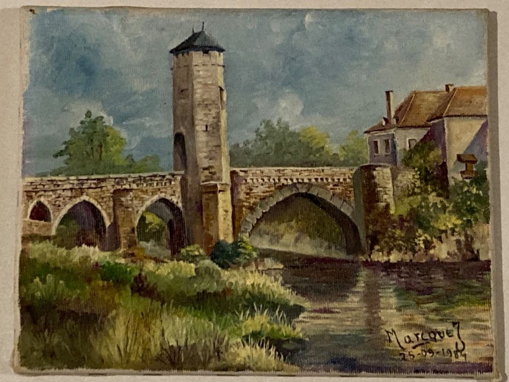 Marcque J. 1984 Landschaftsgemälde signiert mit Bücke, Bach | Kaufen ...