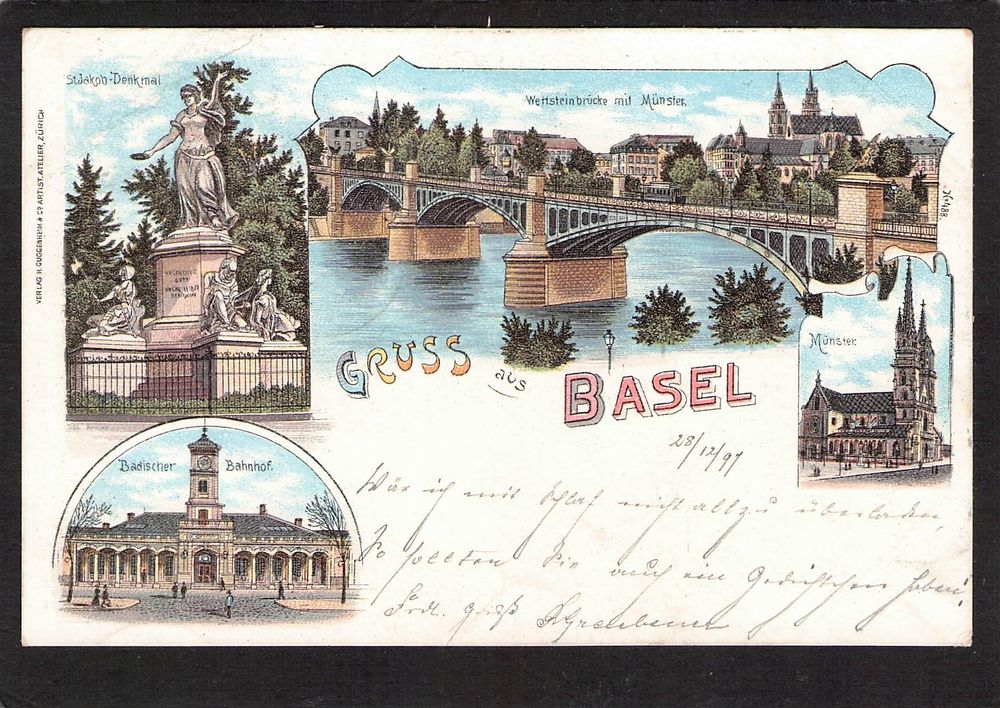 .Litho Gruss aus Basel , gel. 1897 (Gebraucht) in Reichenburg für CHF 14 – mit Lieferung auf ...