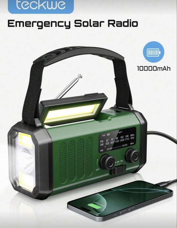 Notfall Solarradio mit Notlicht & 10000mAh Akku, SOS (Neu und ...