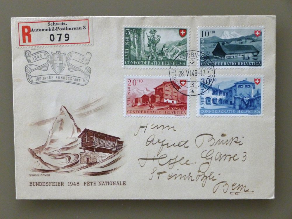 illustr. R - Brief mit kpl. Satz PP 1948, SSt., nach BERN (Gebraucht) in Uster für CHF 14 – mit ...