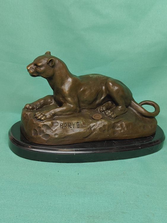 LIEGENDER WUNDERSCHÖNER PANTHER AUF MARMORSOCKEL BRONZEFIGUR (Gebraucht ...