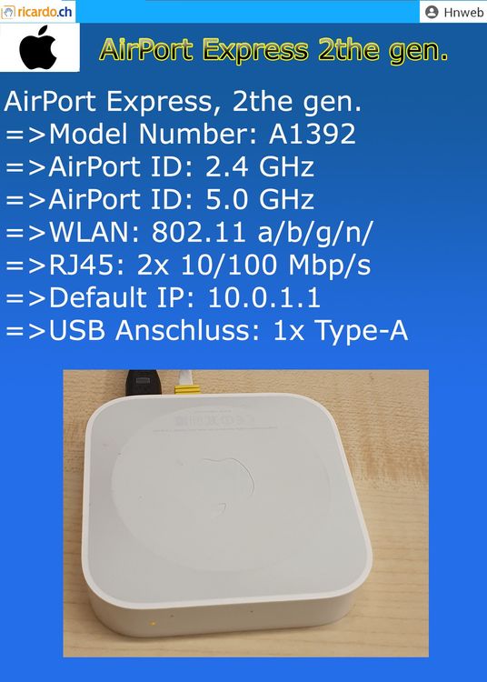 Apple Airport Express (Gebraucht) in Kaisten für CHF 11 – mit Lieferung ...