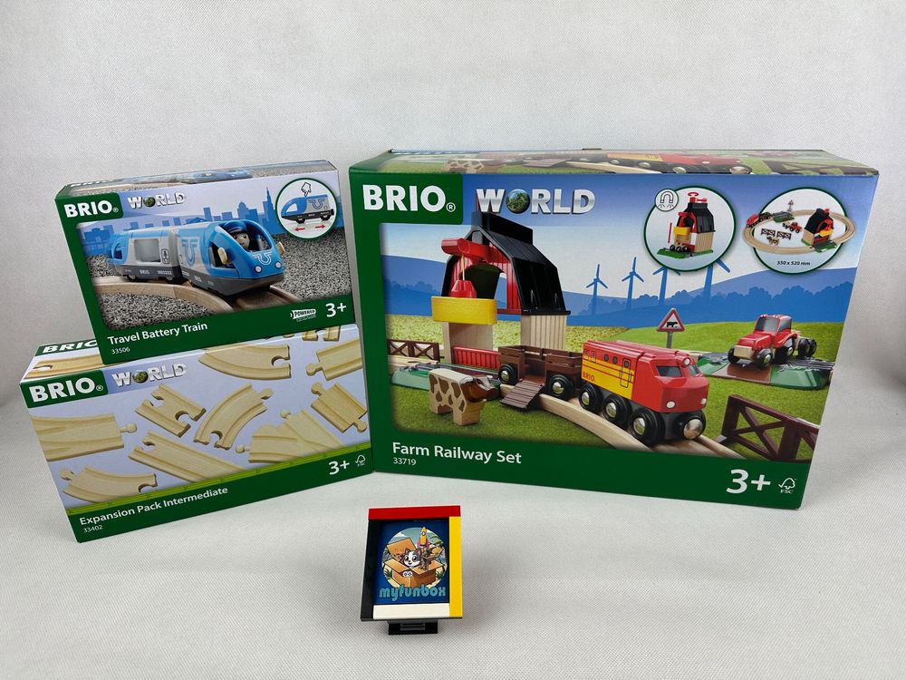 Brio 33719 + 33402 + 33506 Bauernhof,Blauer Zug+Schienen NEU (Neu und ...