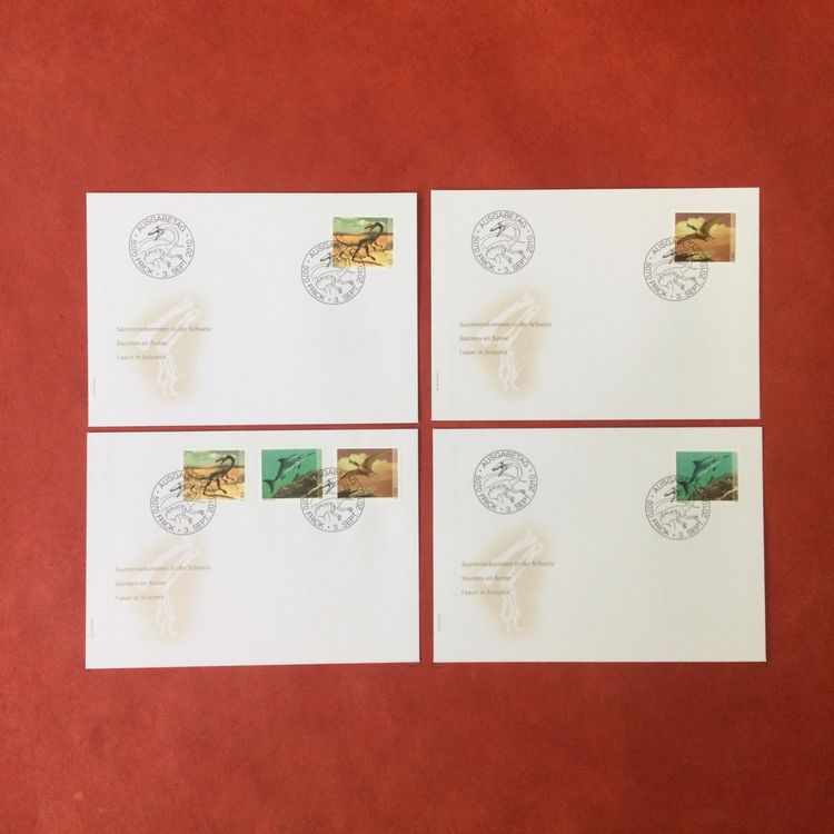 FDC 2010 Sondermarken Sauriervorkommen in der Schweiz 4 FDC (Gebraucht) in S. Pietro für CHF 4 ...