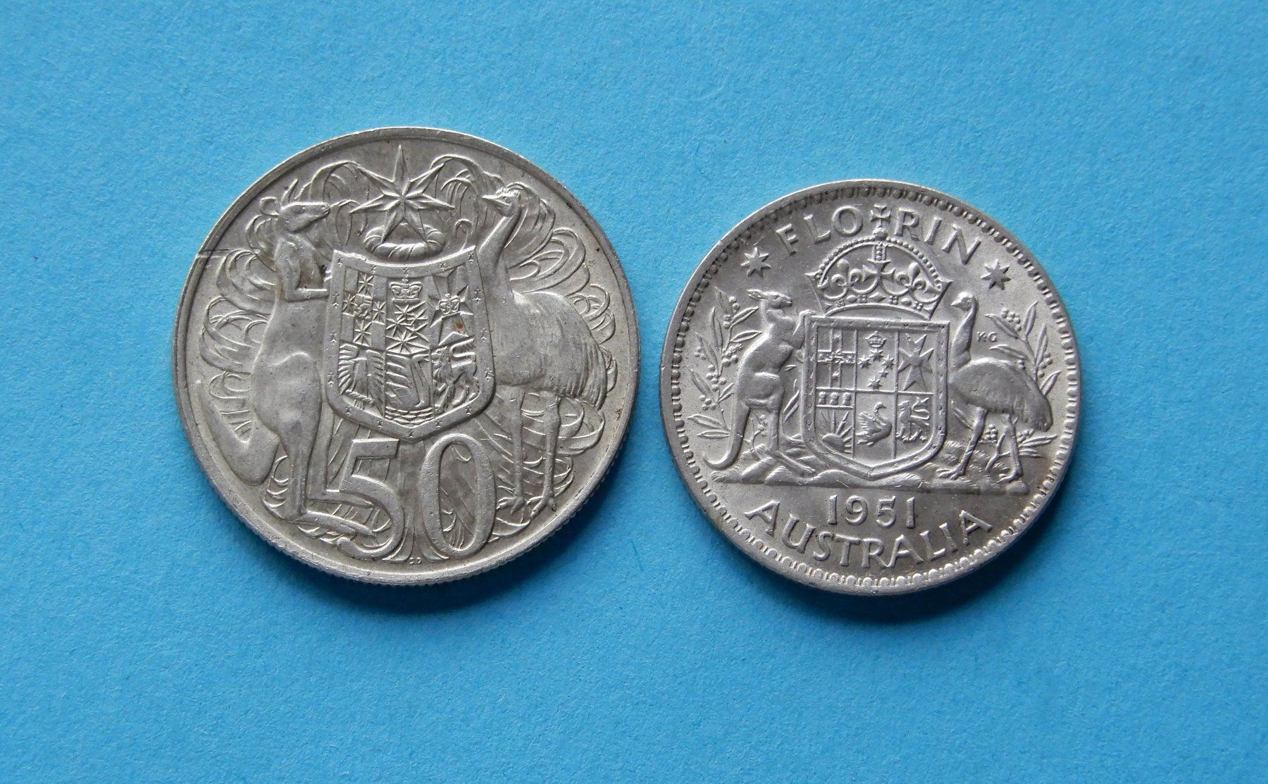 Münzen Australien 50 Cents und 1 Florin Silber (Gebraucht) in ...