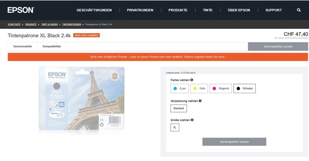 Epson WF-4015/WF-4025/WF-4525/WF-4545 black Patrone, T7021 | Kaufen auf ...