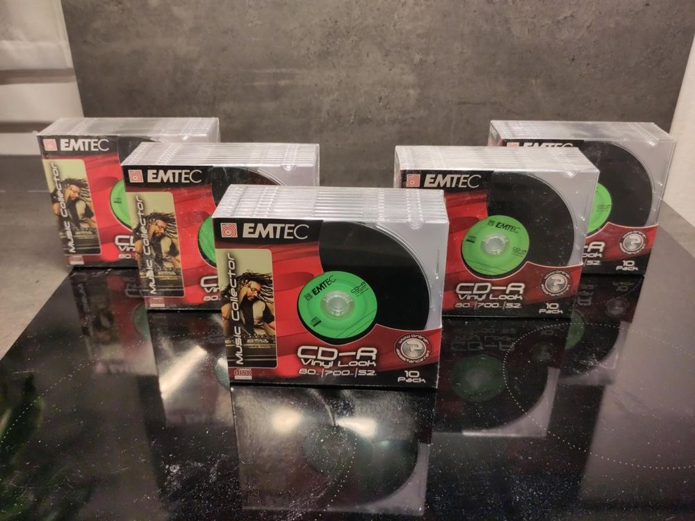 📀 5 Packs of EMTEC CD-R “Vinyl Look” (Total 50 CDs) 📀 (Neu und ...