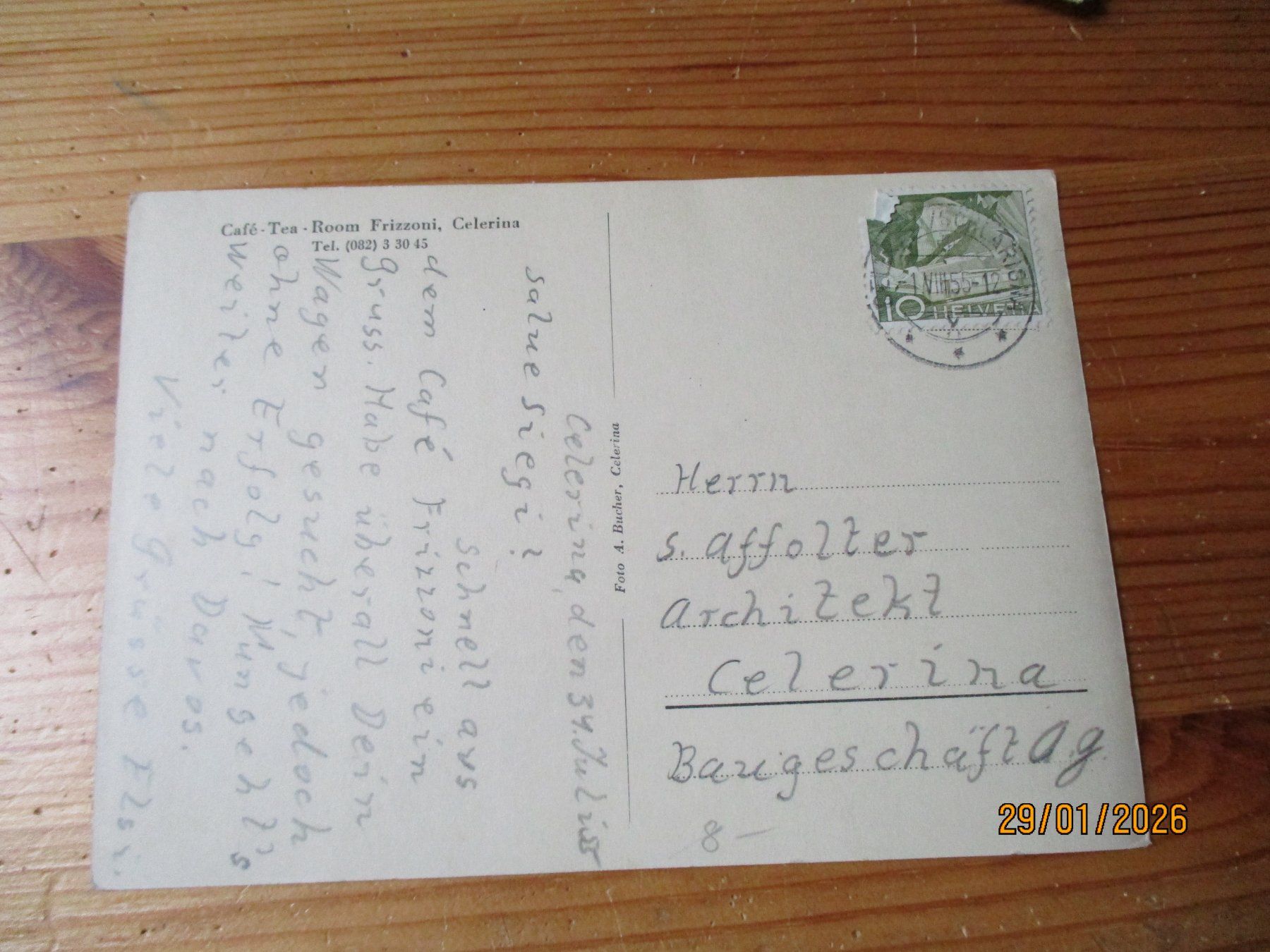 Café Tea Room Frizzoni Celerina 1955 Postkarte AK (Gebraucht) in ...