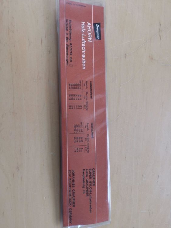 Propeller 11x6 Holz Ahorn Graupner (Neu und originalverpackt) in ...