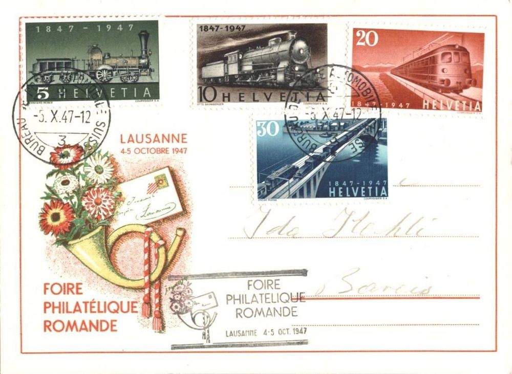 Postkarte 100 Jahre Eisenbahn Marken Serie 1947 Foire Philat | Kaufen auf Ricardo
