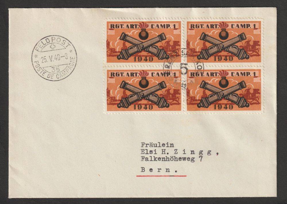 Artillerie Nr. 9/1 Viererblock Brief (Gebraucht) in Siebnen für CHF 4.5 – mit Lieferung auf ...