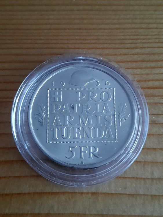 5 Franken Gedenkmünze 1936 Silber in Kapsel gem. Bilder (Gebraucht) in Oberuzwil für CHF 9 – mit ...