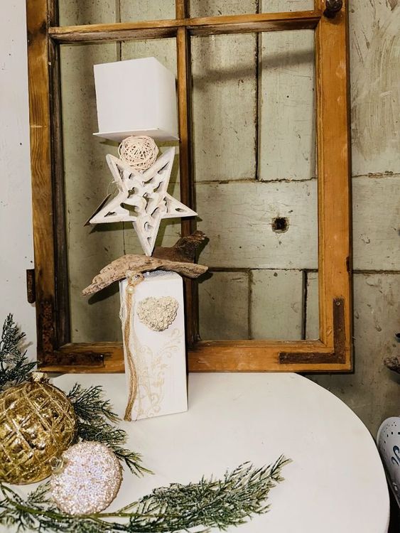Wunderschöne Shabby Chic Holz Kerzenständer mit Schwemmholz (Neu (gemäss Beschreibung)) in ...