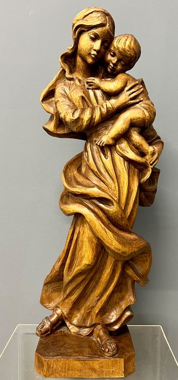 Alte 70 cm grosse Hand geschnitzte Maria mit Kind Statue (Gebraucht) in ...