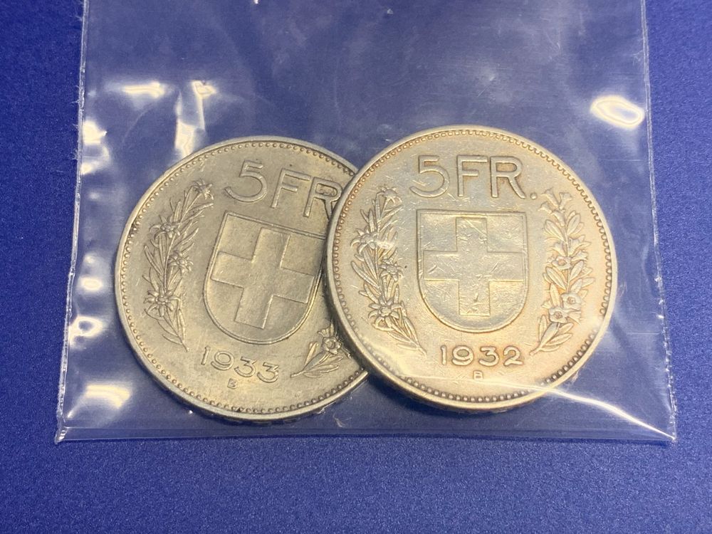 2 Silbermünzen 5 Franken 1932/33 (Gebraucht) in Fislisbach für CHF 19 – mit Lieferung auf ...