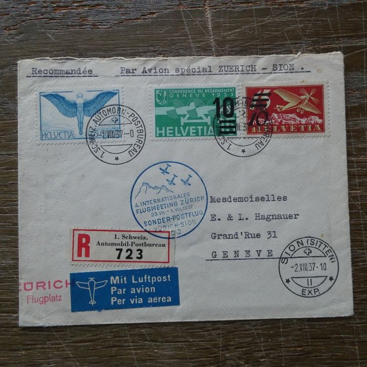 1937 FLUGPOST - R-Beleg INTERNATIONALES FLUGMEETING ZÜRICH | Kaufen auf Ricardo