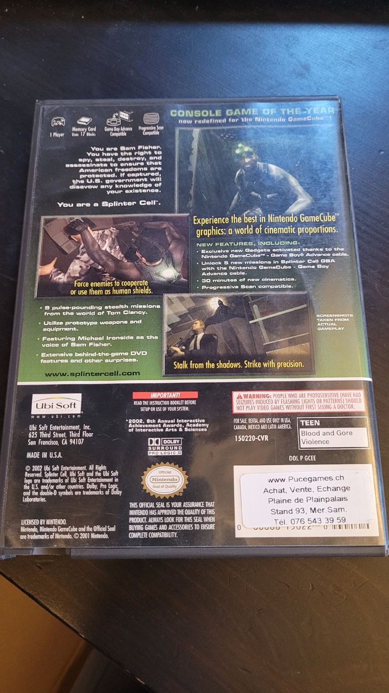 Splinter Cell jeu Nintendo GameCube - Version US (D'occasion) à Morges ...