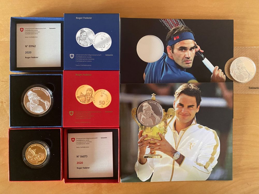 Goldmünze und Silbermünzen Roger Federer Swissmint - Set | Kaufen auf ...