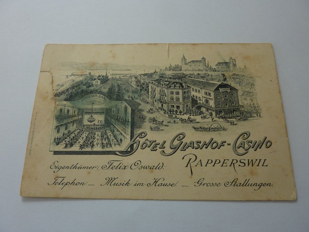 2 ver.Lithografien :Gruss aus Rapperswil, Hotel Glashof 1898 | Kaufen ...